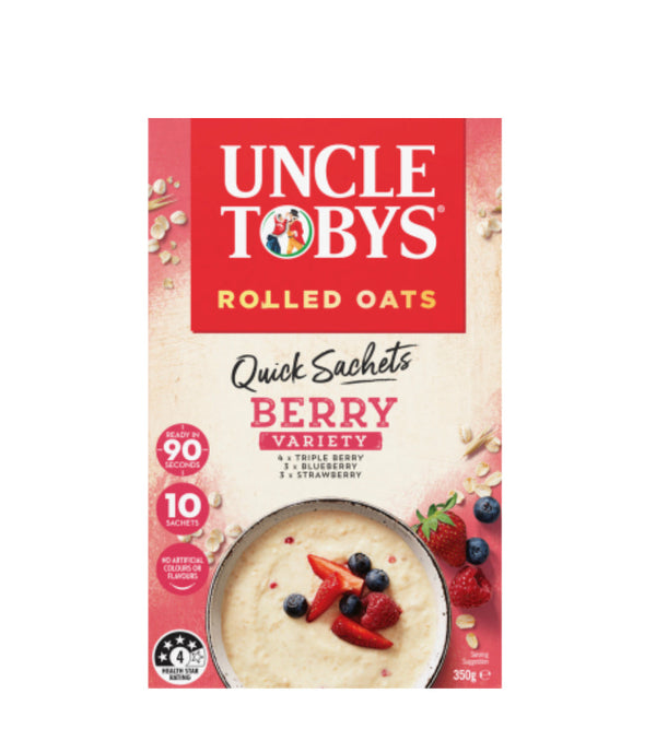 Uncle Tobys Berry Variety Rolled Oats Quick Sachets 350g -(B2B) – 100 ...